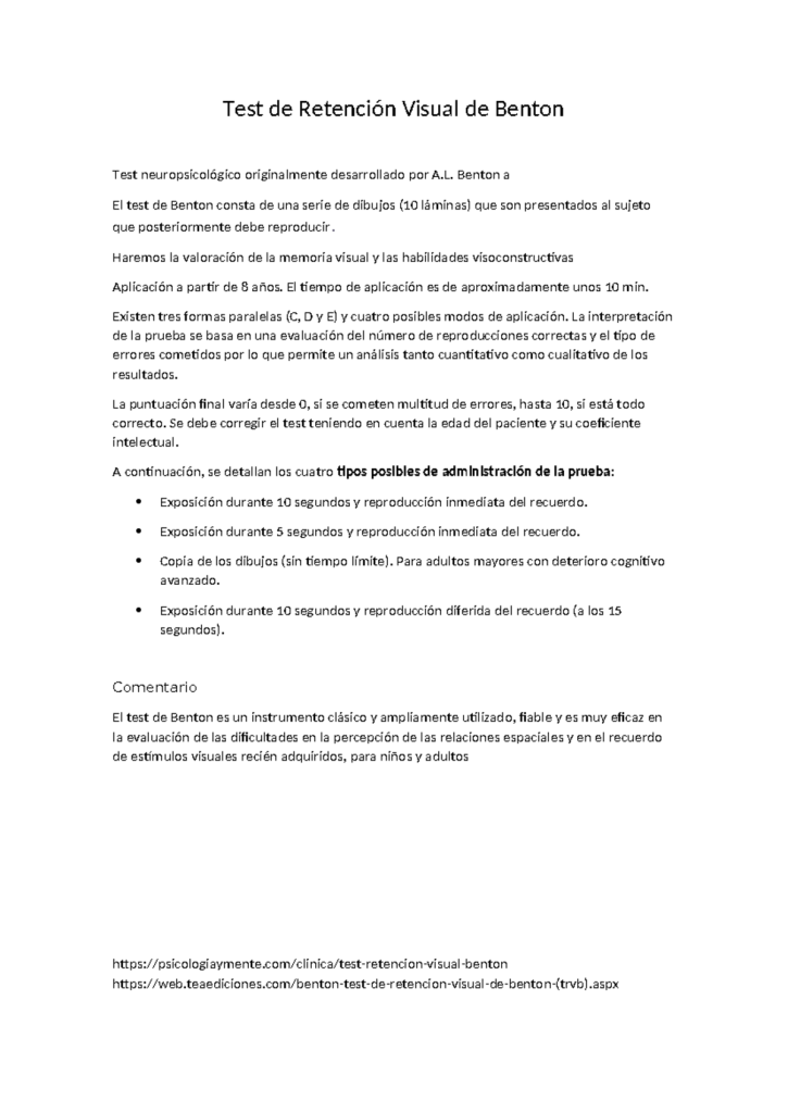 Evaluación de Retención Visual Benton: Eficacia y Aplicaciones ...